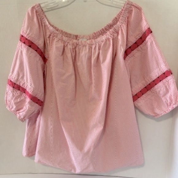 crown & ivy | Tops | Crown Ivy Womens Xxl Pink White Stripe Embroidered ...